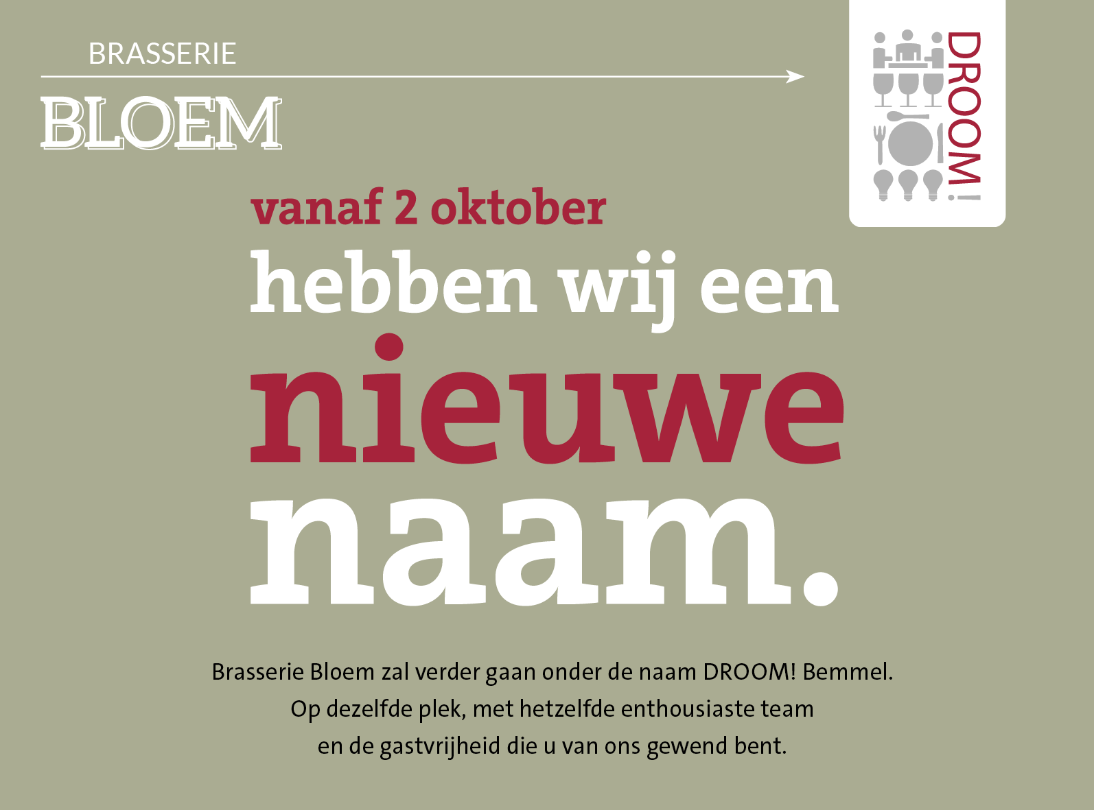 Menukaart - DROOM! Bemmel